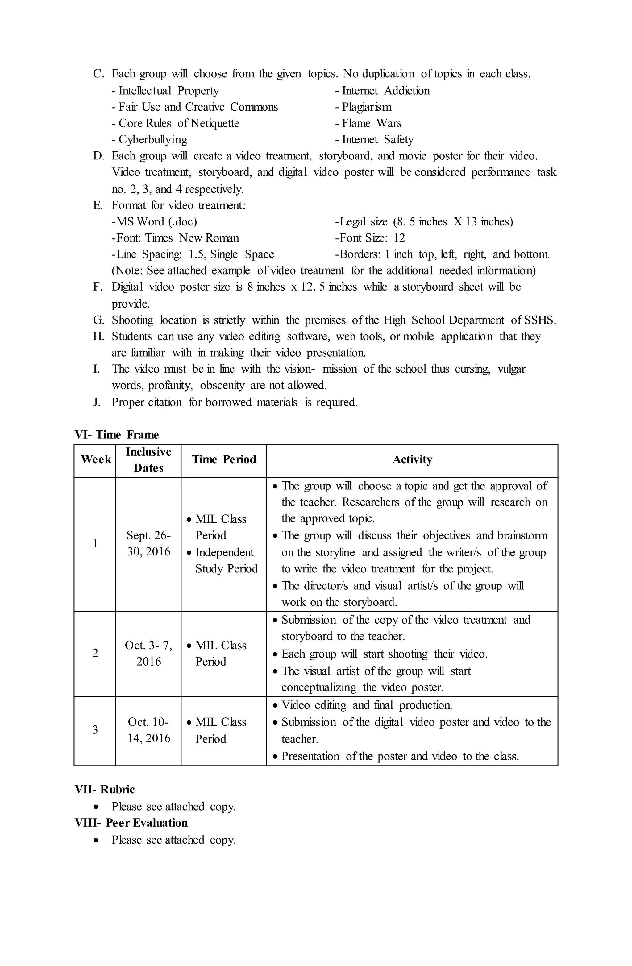Media and Information Literacy (MIL) Performance Task - Video Project ...