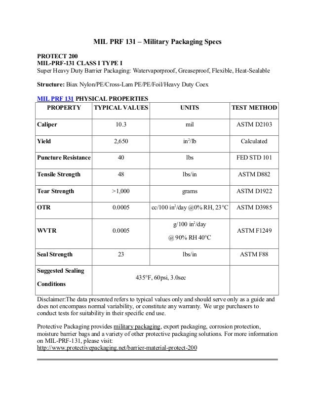 MIL PRF 131 – Military Packaging Specs
