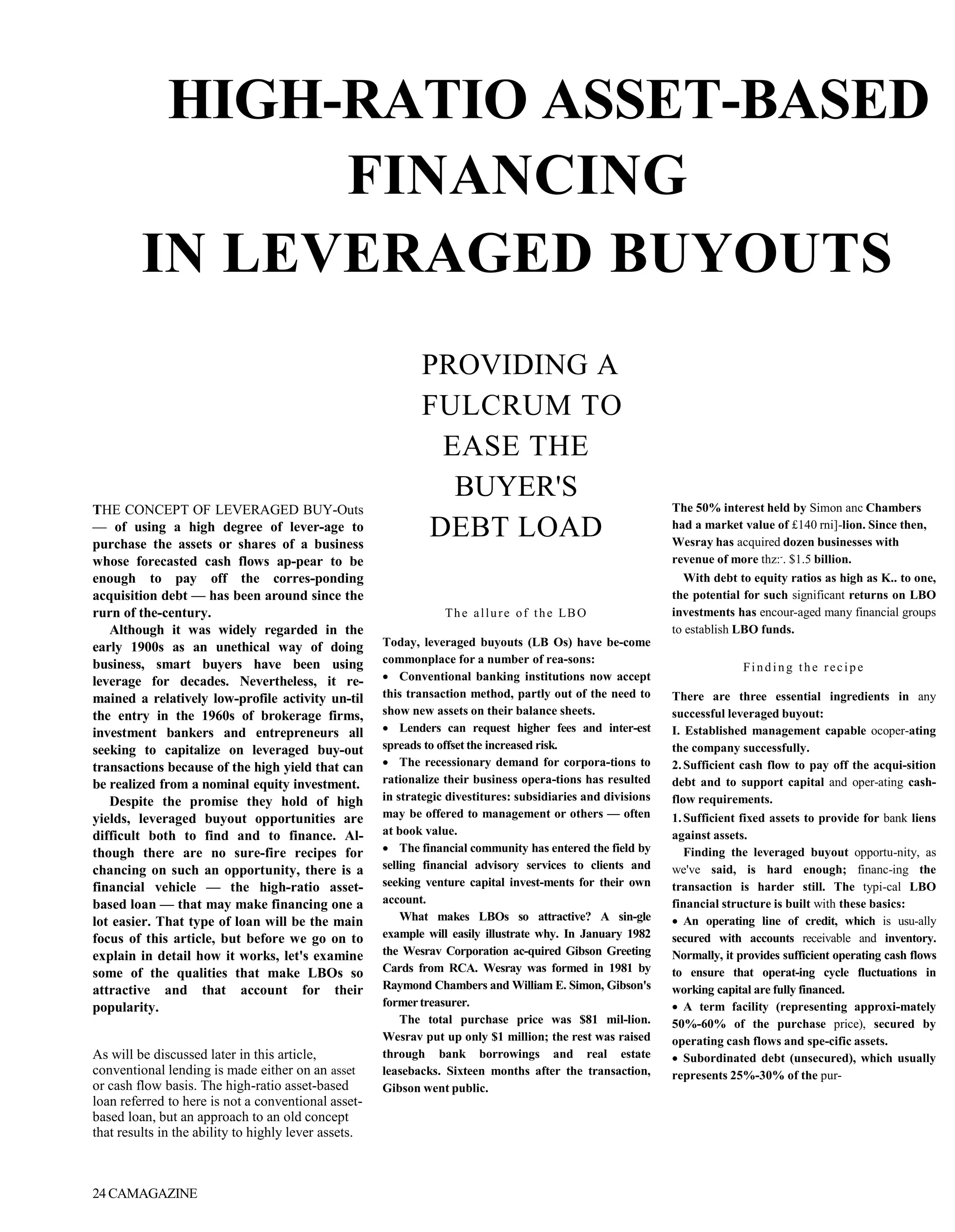 Milton Barbarosh Leveraged Buyout Article CA Magazine | PDF