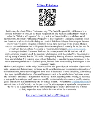 Milton Friedman Essays | PDF
