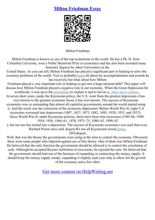 Milton Friedman Essays | PDF