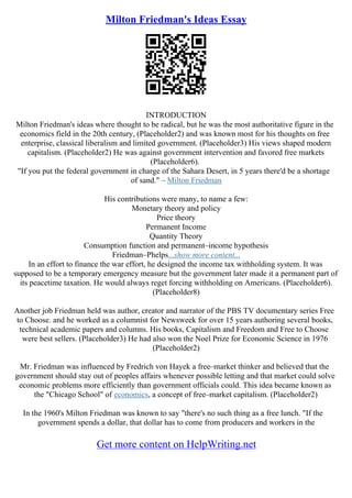 Milton Friedman Essays | PDF