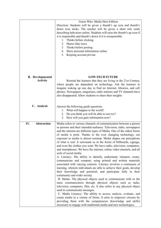 Media and Information Literacy WEEK 3 EDITORIALIZE LESSON PLAN | DOCX