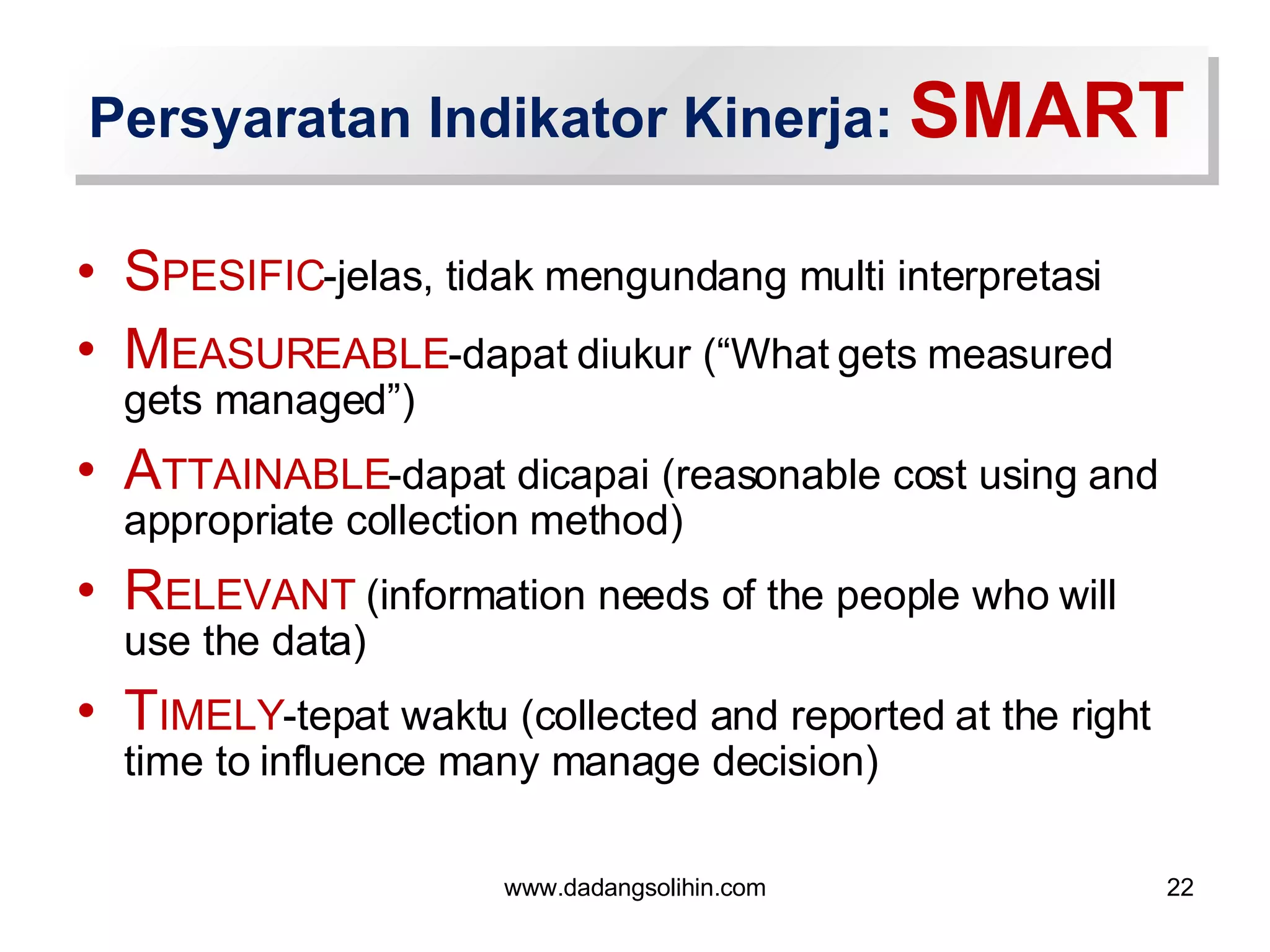 Teknik Penyusunan Kriteria dan Indikator Kinerja Pembangunan | PPT