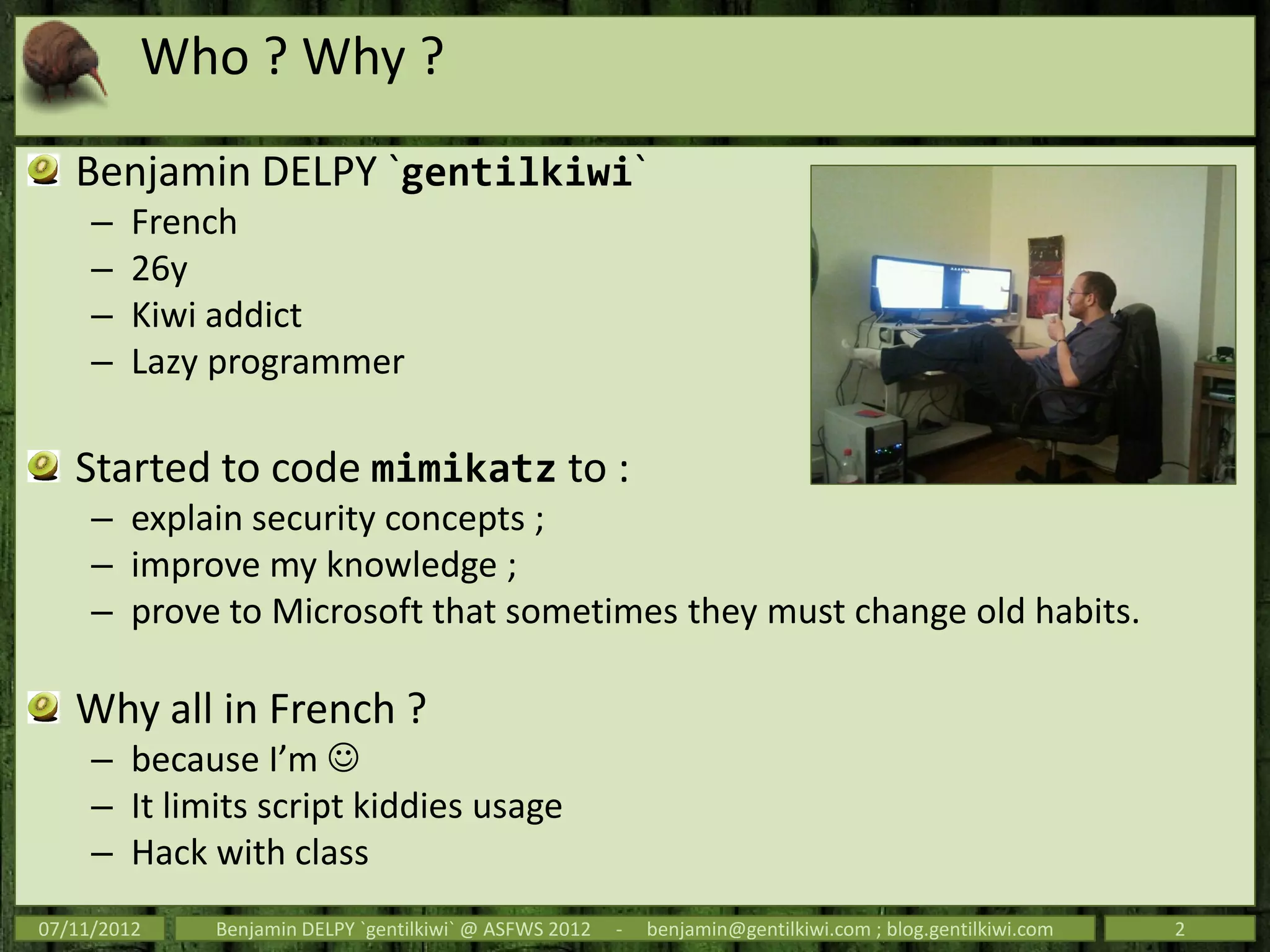 ASFWS 2012 - Mimikatz par Benjamin Delpy | PDF