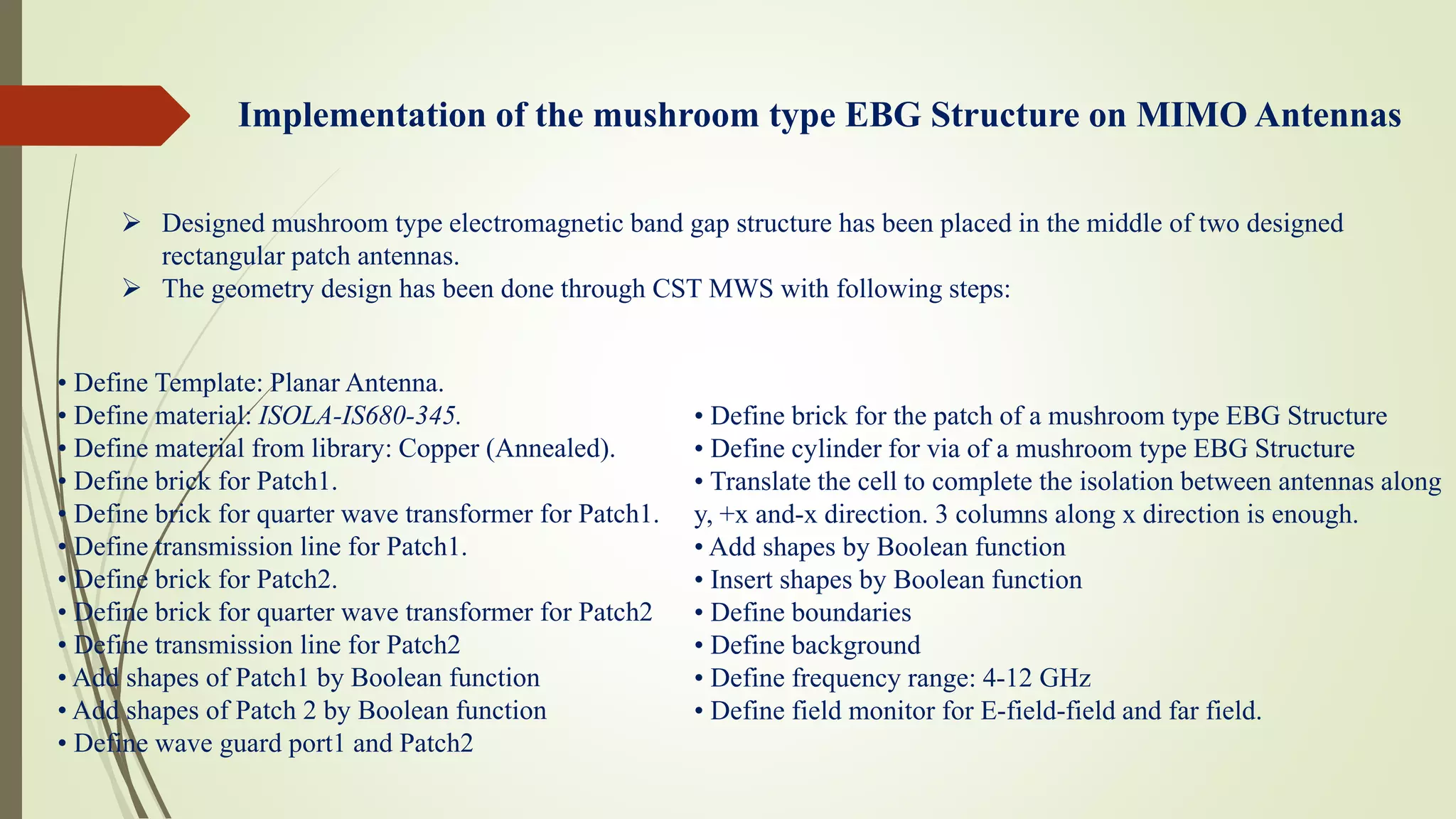 Isolation of MIMO Antenna with Electromagnetic Band Gap Structure | PPT