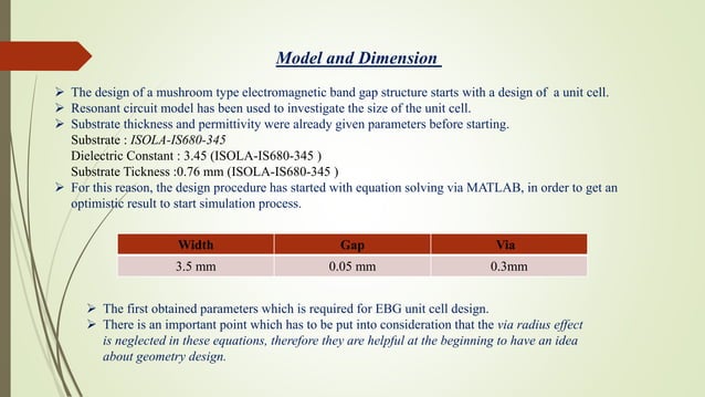 Isolation of MIMO Antenna with Electromagnetic Band Gap Structure | PPT