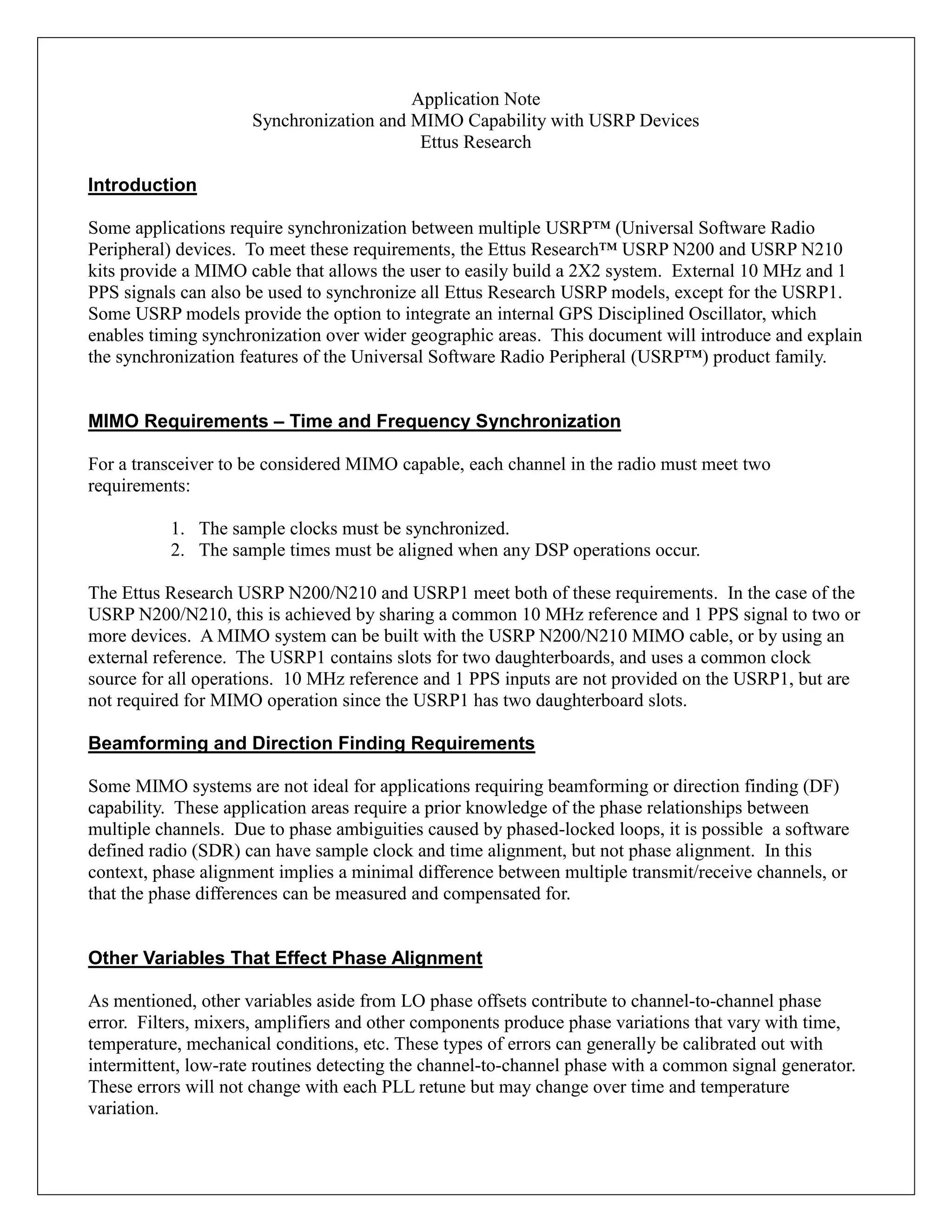 Mimo and sync_with_usrp | PDF