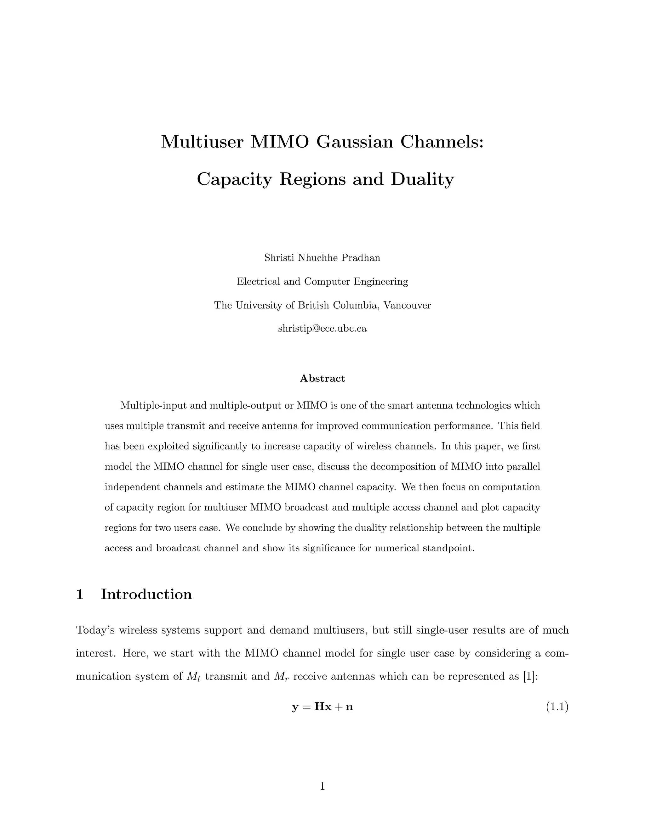 Multiuser MIMO Gaussian Channels: Capacity Region and Duality | PDF