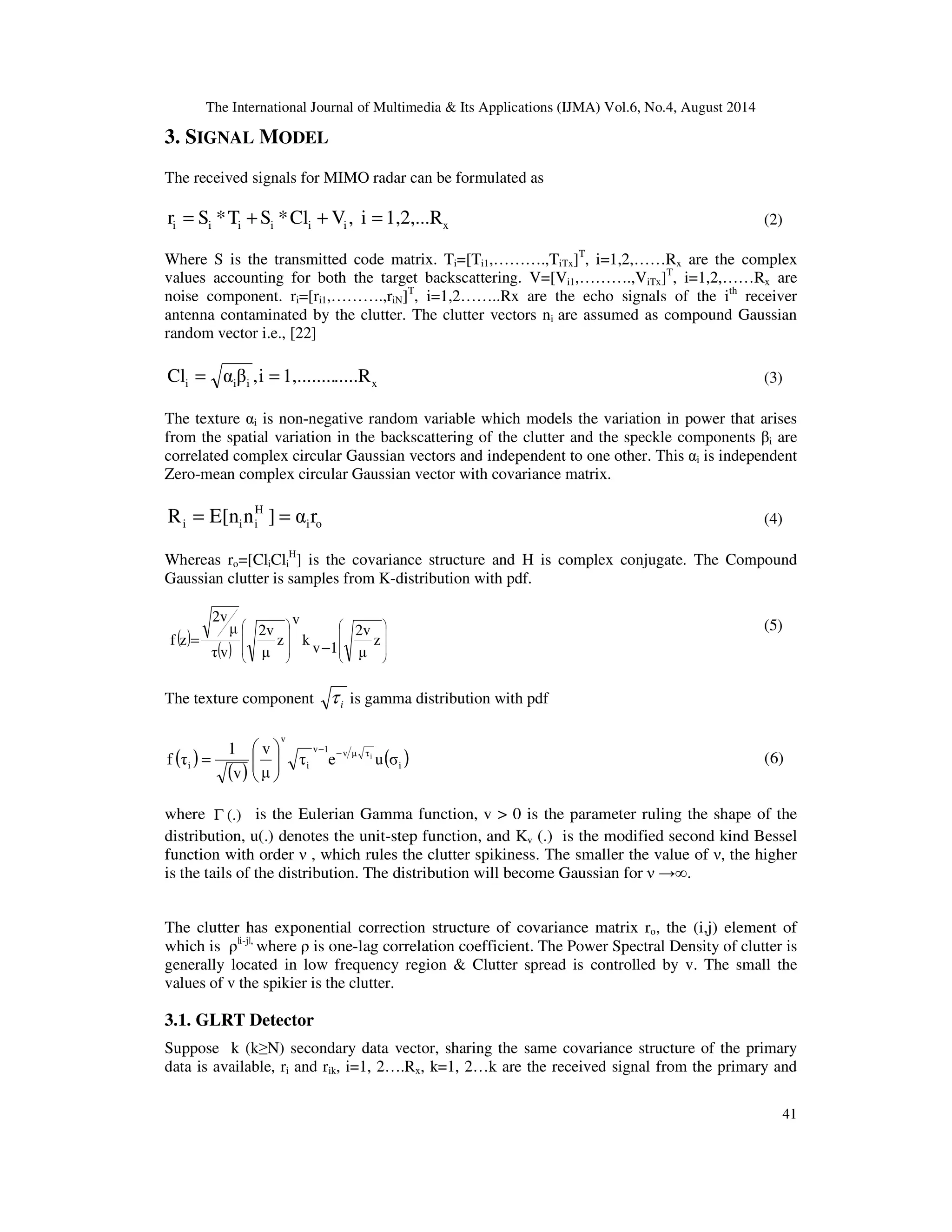 Mimo Radar Detection In Compound Gaussian Clutter Using Orthogonal Discrete Frequency Coding