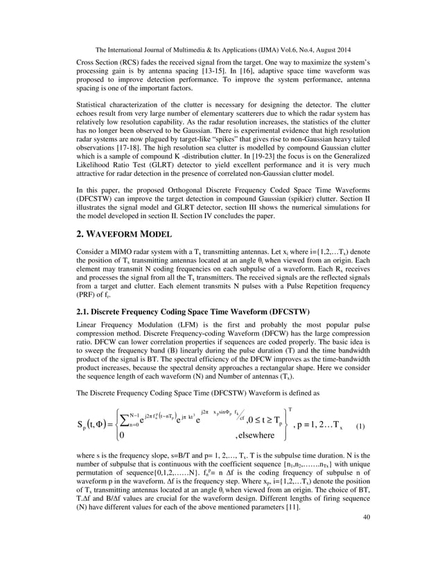 Mimo radar detection in compound gaussian clutter using orthogonal ...