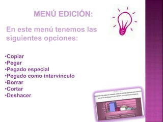Menu edicion de word, power point y excel | PPTX