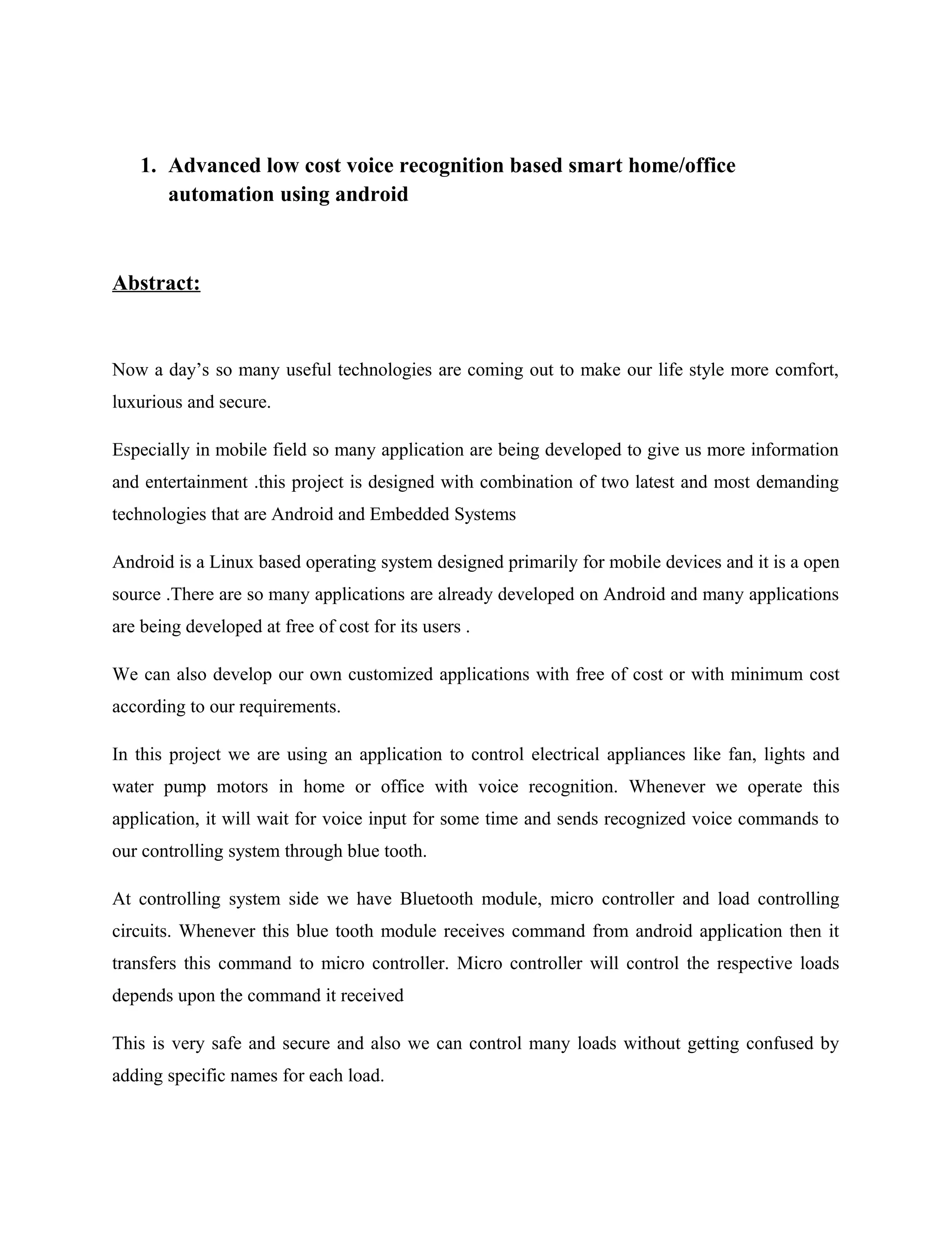 advanced low cost voice recognition based smart home automation using android | DOC | Operating ...