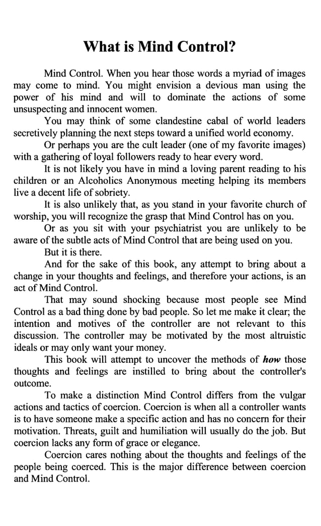 Mind Control 101 | PDF | Brain and Nervous System Disorders | Diseases ...