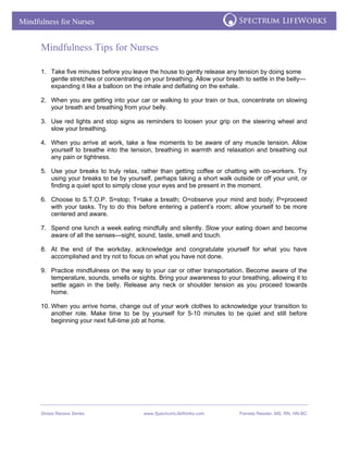 Mindfulness For Nurses Handout | PDF