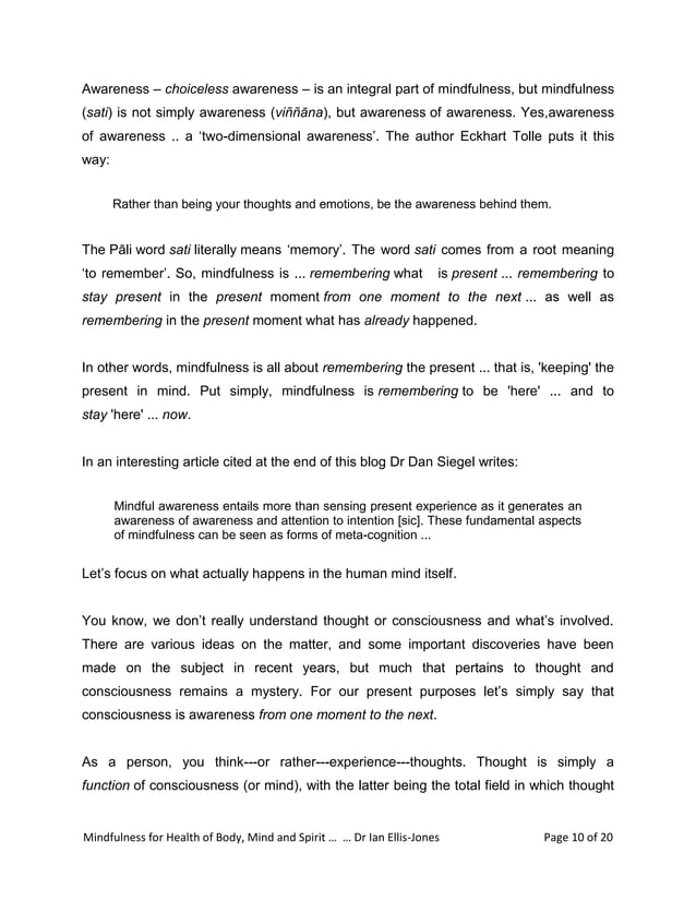 MINDFULNESS FOR HEALTH OF BODY, MIND AND SPIRIT | PDF