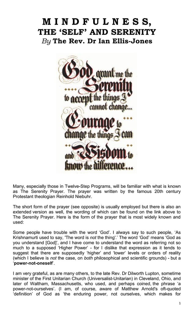 MINDFULNESS, THE ‘SELF’ AND SERENITY | PDF | Spirituality | Religion & Spirituality