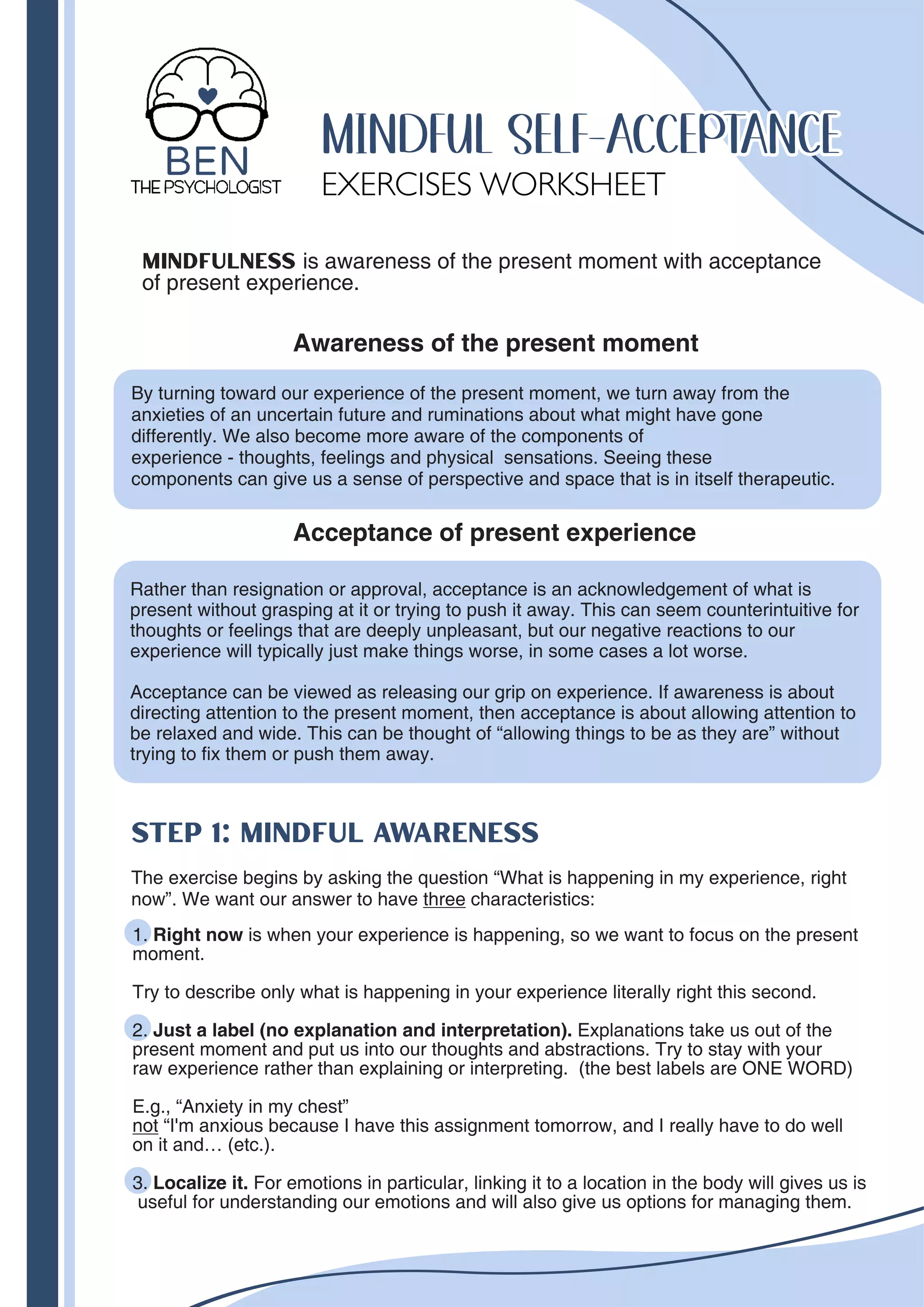 Mindful Self Acceptance Worksheet.pdf | Mental Health | Diseases and Conditions