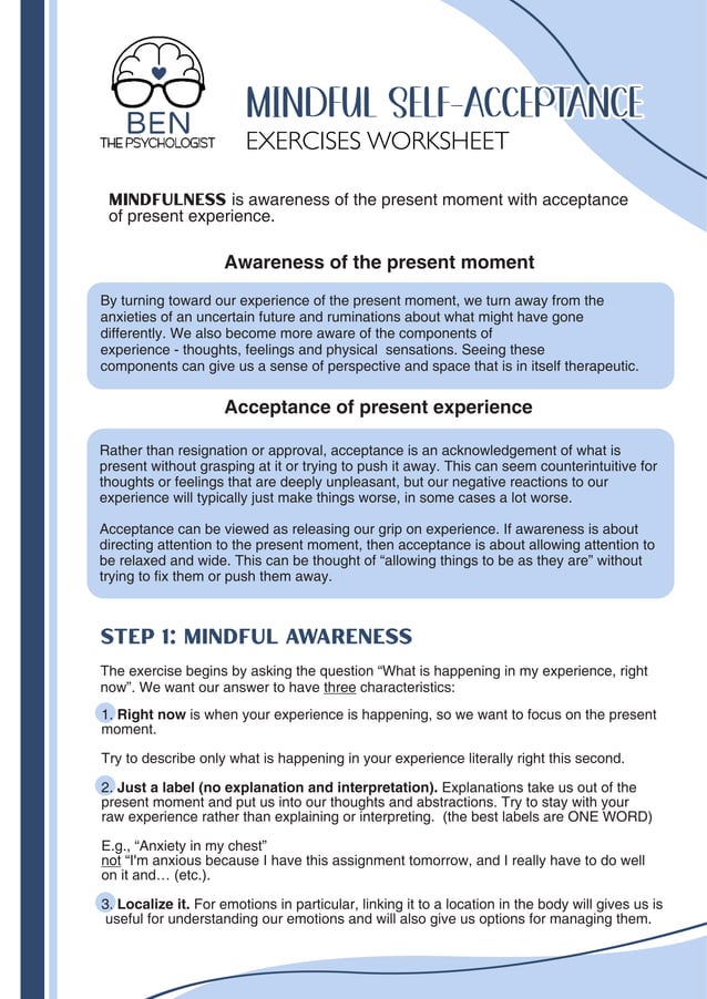 Mindful Self Acceptance Worksheet.pdf | Mental Health | Diseases and ...