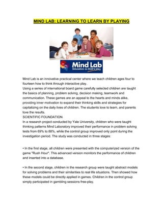 Mind Lab Learning To Learn By Playing | DOCX | Board Games and Puzzles ...
