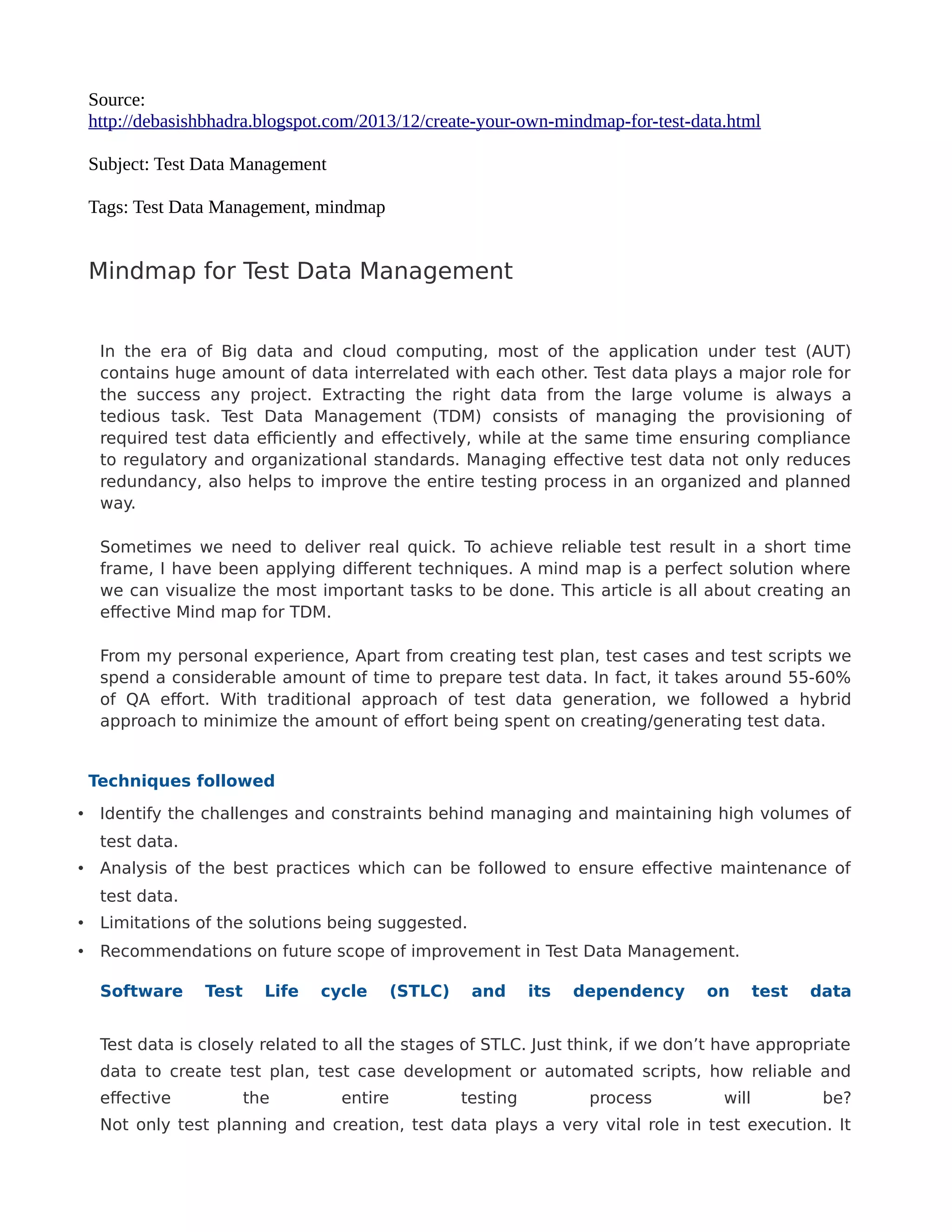 Mind Map Test Data Management Overview | PDF | Databases | Computer ...