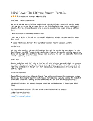 Mind power the ultimate success formula | PDF