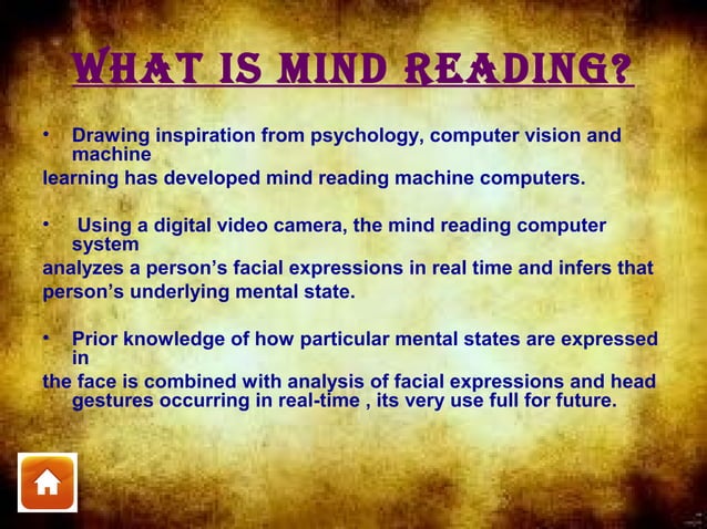 Mind reading | PPT | Artificial Intelligence | Technology & Computing