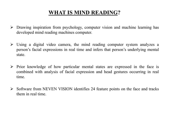 Mind reading computer ppt | PPTX | Artificial Intelligence | Technology & Computing