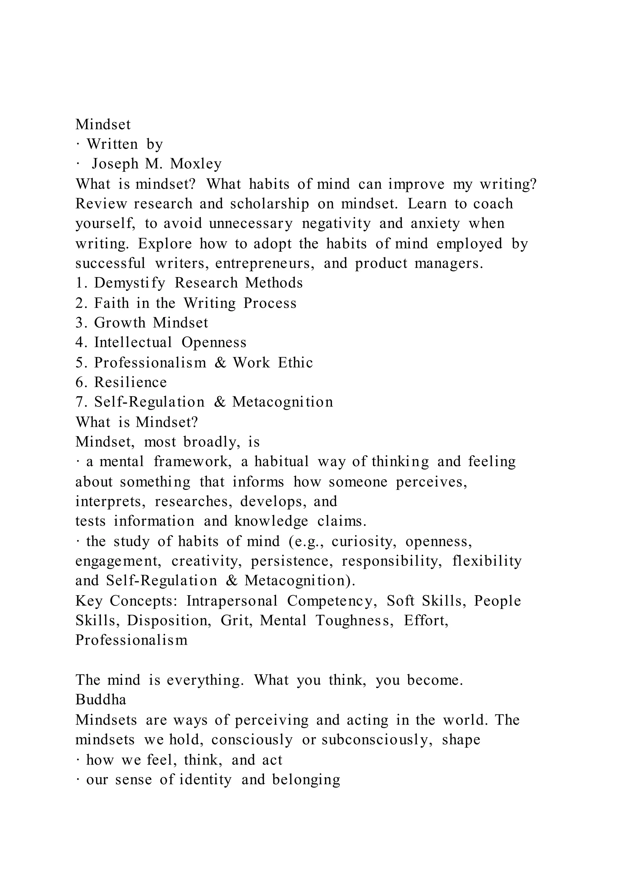 Mindset· Written by· Joseph M. MoxleyWhat is mindset What | DOCX