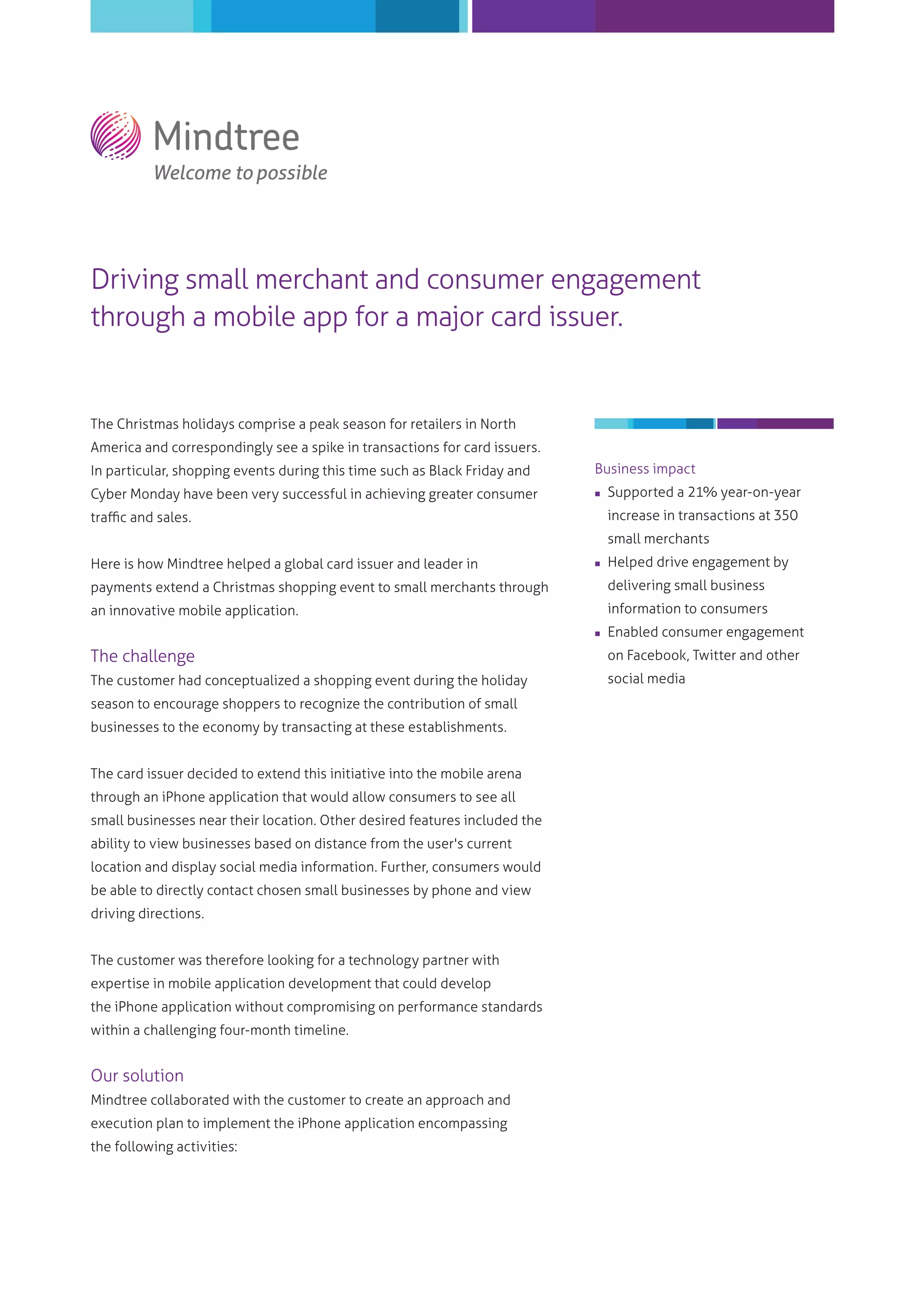 Driving small merchant and consumer engagement through a mobile app for ...