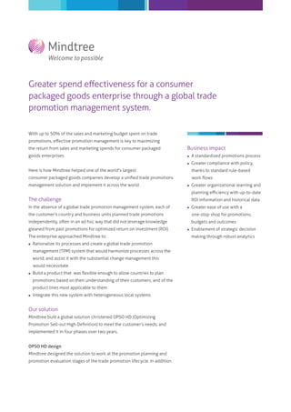 Greater spend effectiveness for a consumer packaged goods enterprise ...