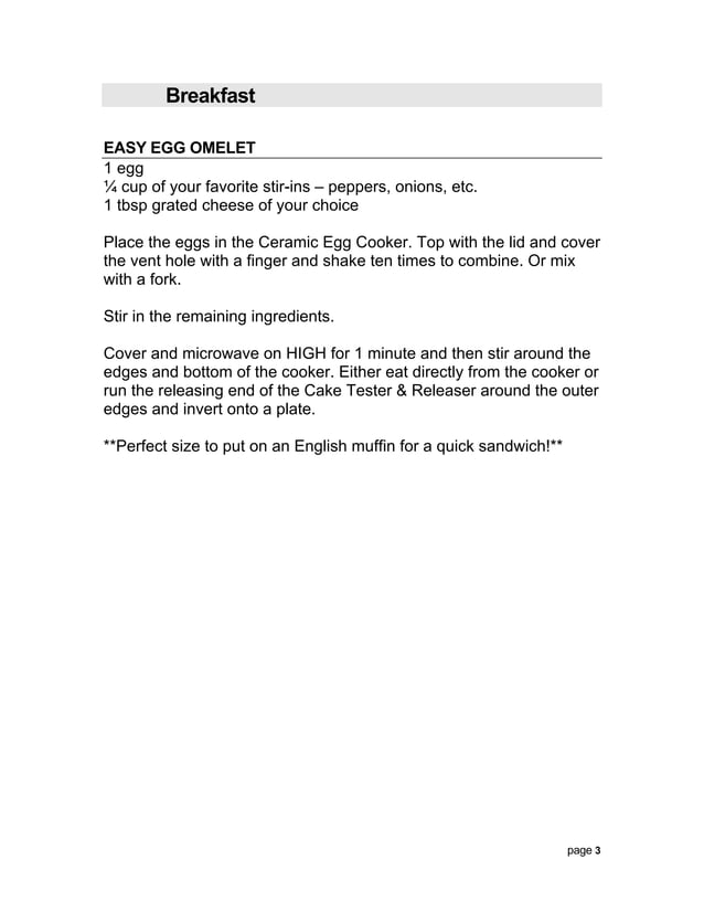 PC Ceramic Egg Cooker E-cookbook courtesy of Mindy's Menu PC | PDF