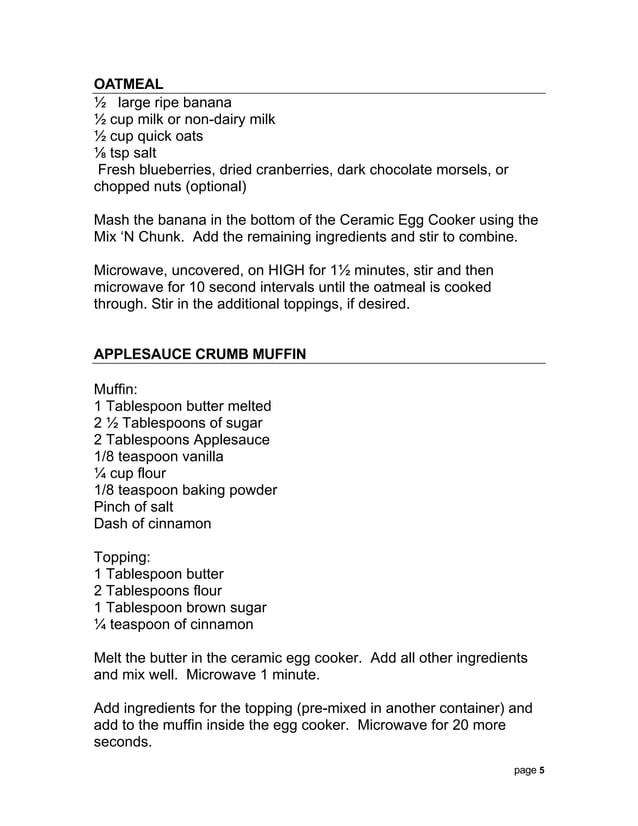 PC Ceramic Egg Cooker E-cookbook courtesy of Mindy's Menu PC | PDF