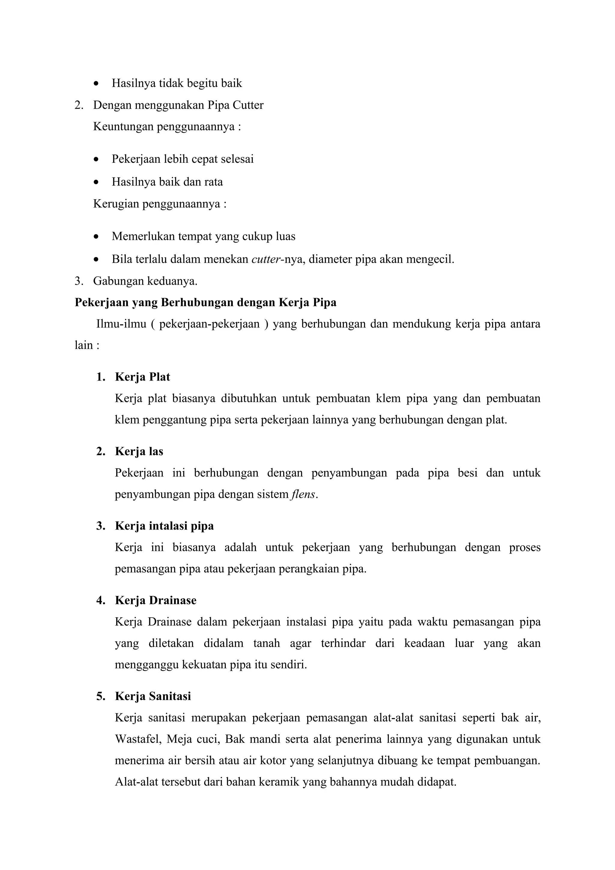 Laporan praktek kerja pipa | DOC