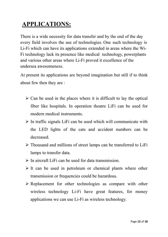 Seminar Report On Implementation Of Li-FI Technology | PDF | Computer Networking | Computing