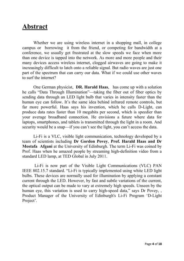 Seminar Report On Implementation Of Li-FI Technology | PDF | Computer Networking | Computing