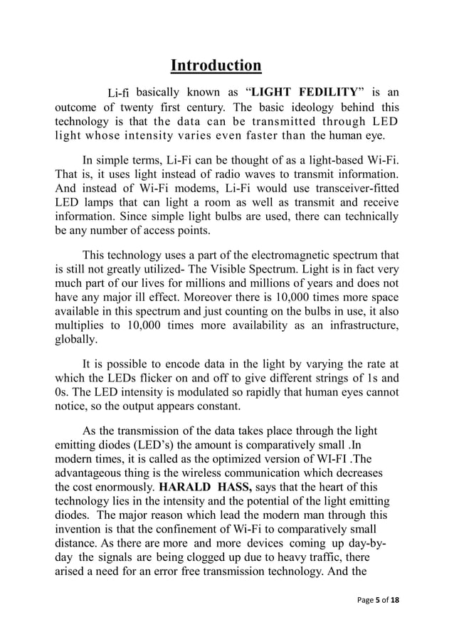 Seminar Report On Implementation Of Li-FI Technology | PDF | Computer Networking | Computing