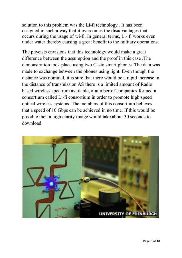 Seminar Report On Implementation Of Li-FI Technology | PDF | Computer Networking | Computing