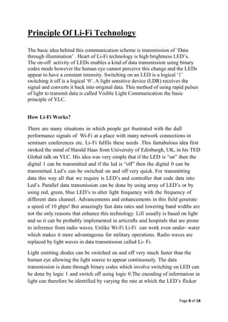 Seminar Report On Implementation Of Li-FI Technology | PDF