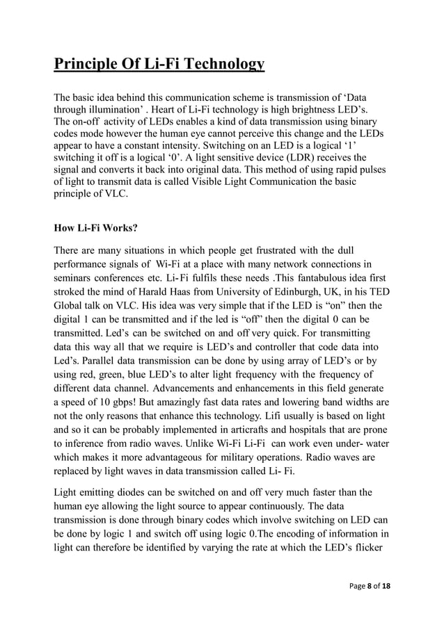 Seminar Report On Implementation Of Li-FI Technology | PDF | Computer Networking | Computing