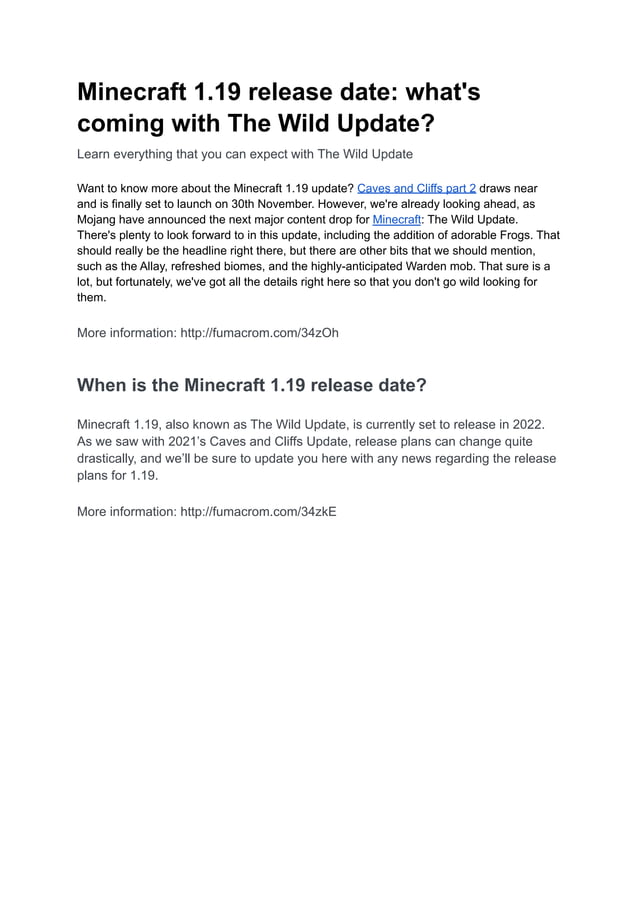 Minecraft 1.19 release date what's coming with the wild update | PDF