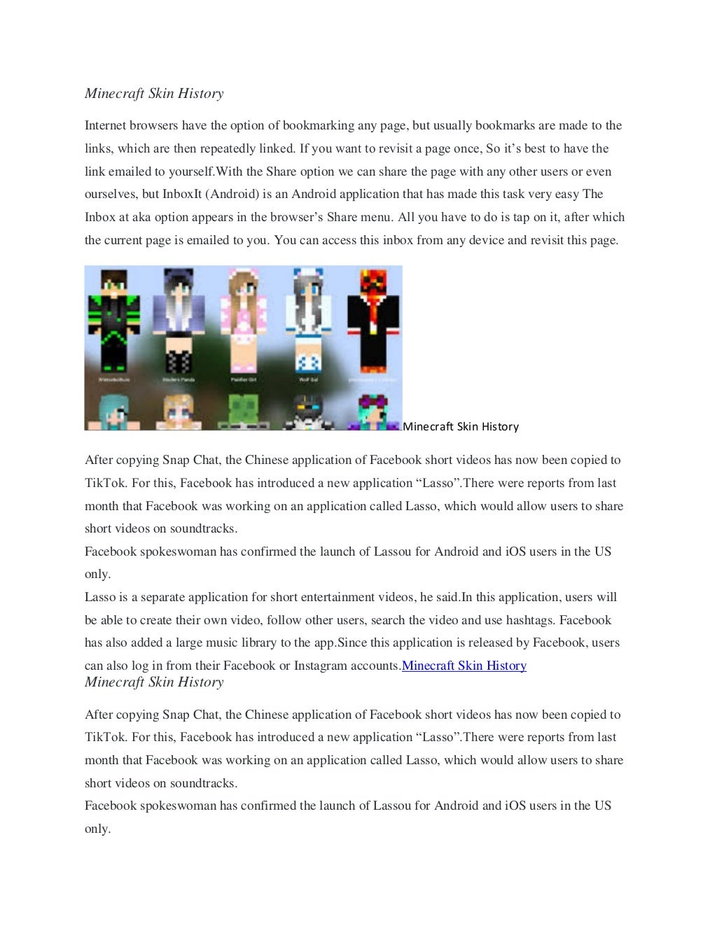 Minecraft skin history