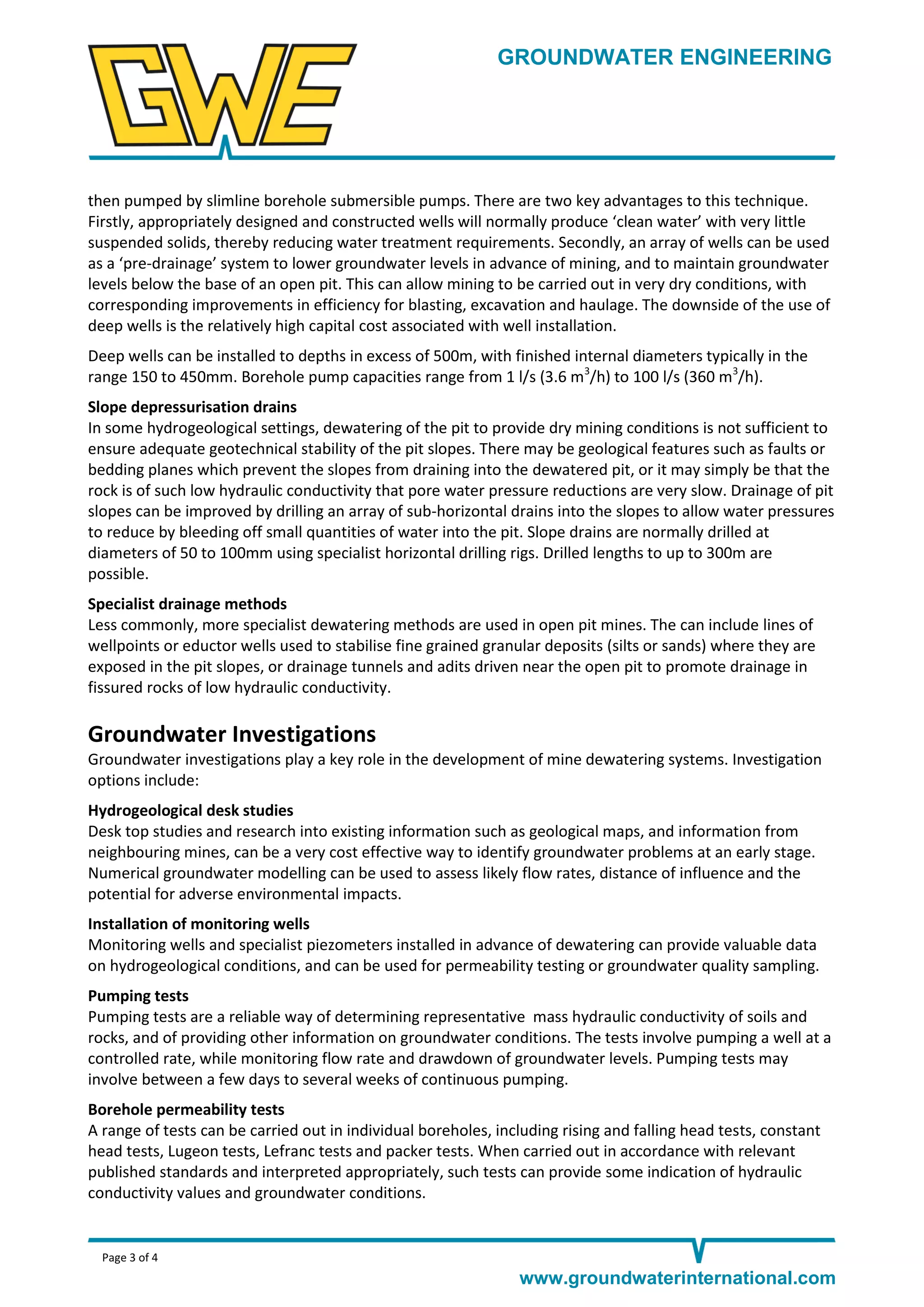 Mine dewatering technology data sheet | PDF