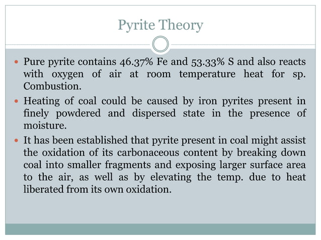 Theory of spontaneous combustion of coal | PPTX | Chemistry | Science