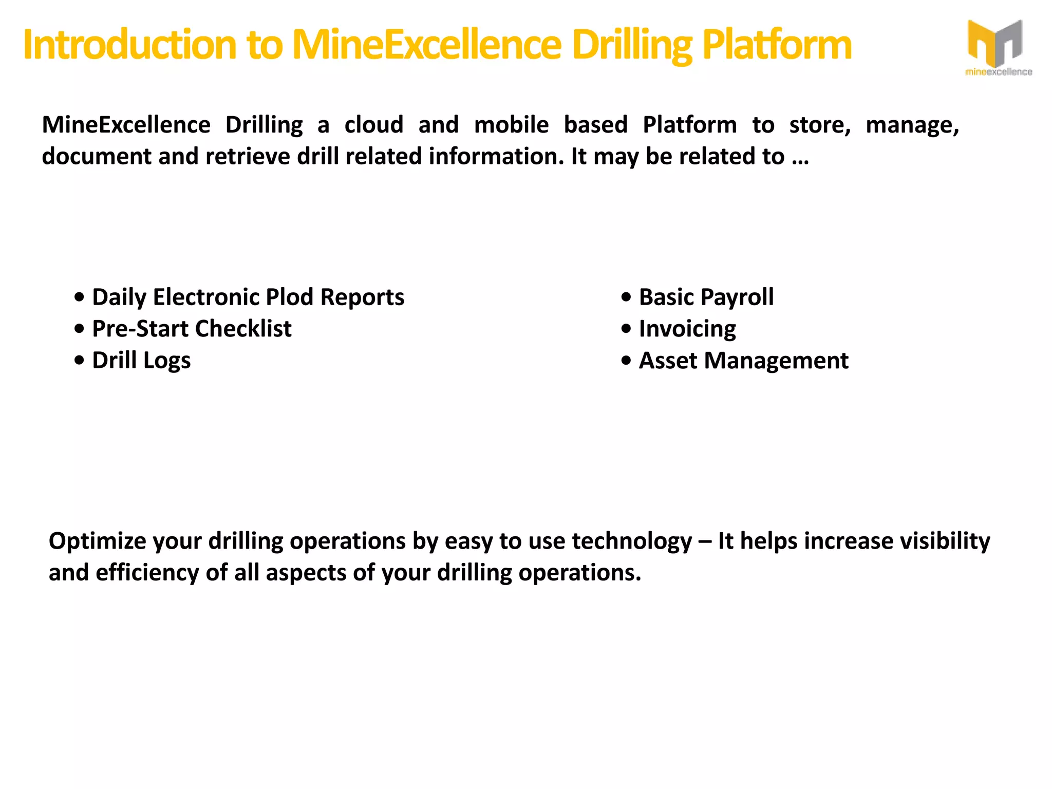 MineExcellence Drilling Platform | PPT