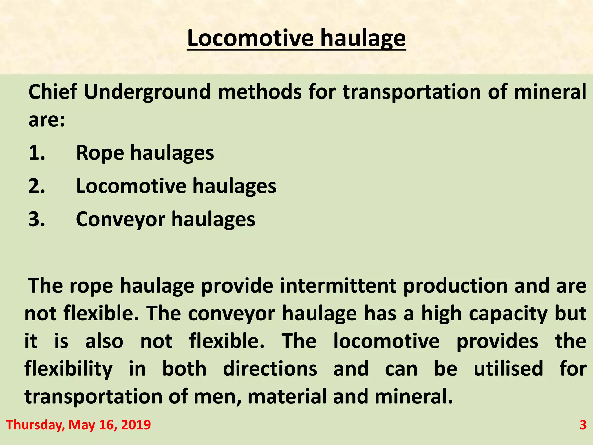 Mine locomotive ppt (under ground transport system ) | PPTX