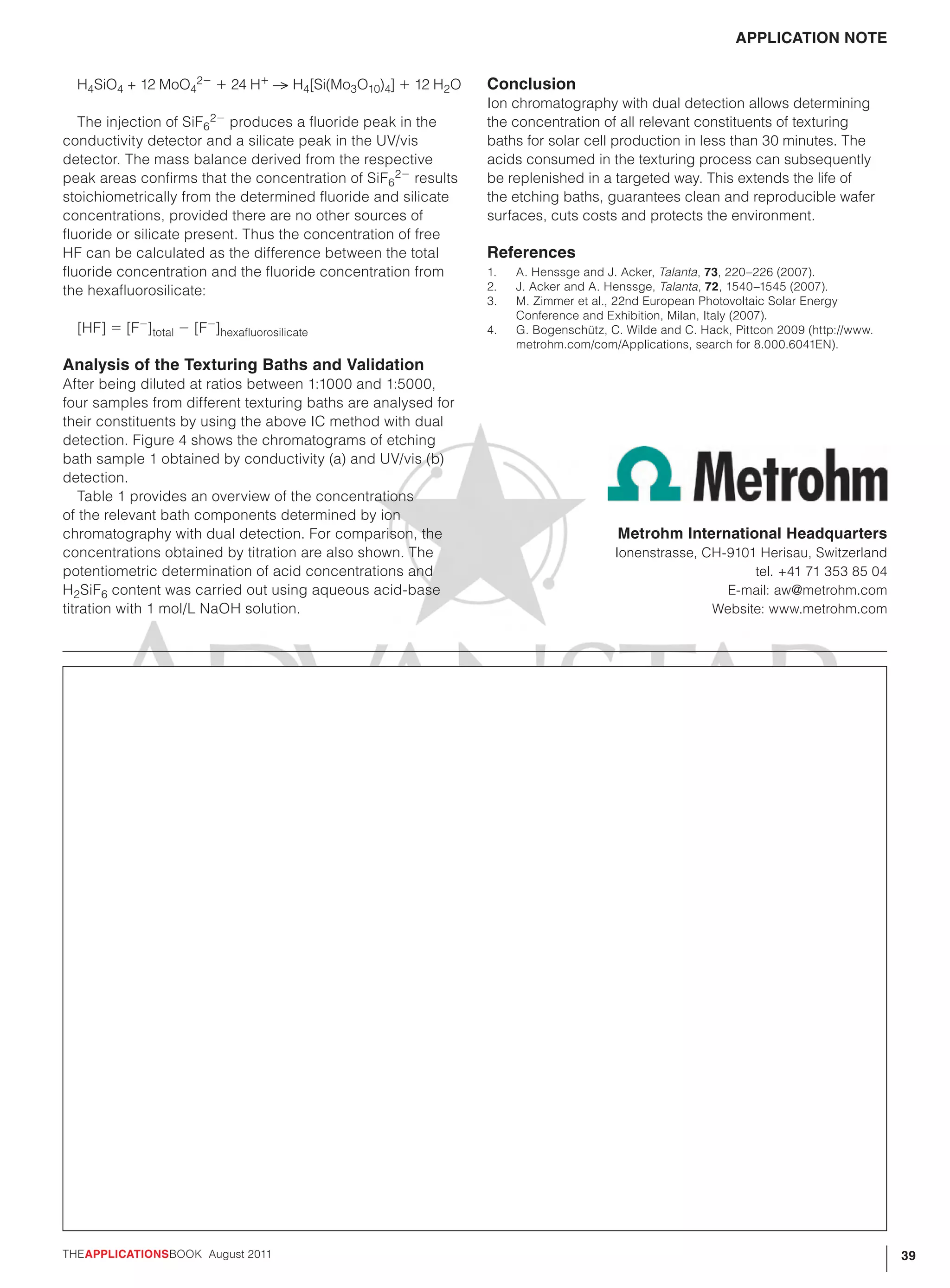 Ion Chromatography in determining mineral acids in Etching baths | PDF