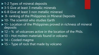 Mineral Deposits in the Philippines.pptx | Geology | Science