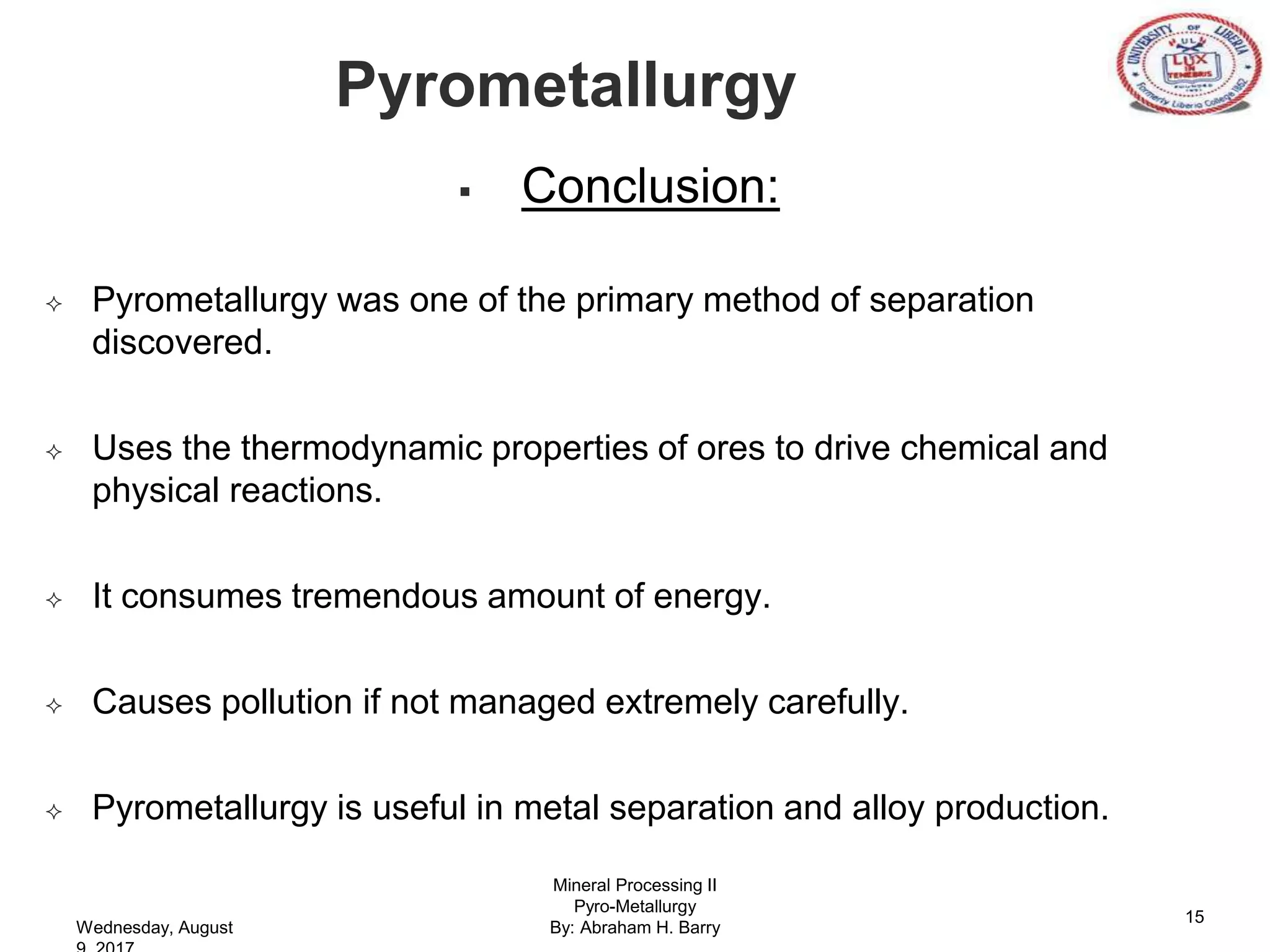 Mineral Processing (Pyrometallurgy) | PPTX