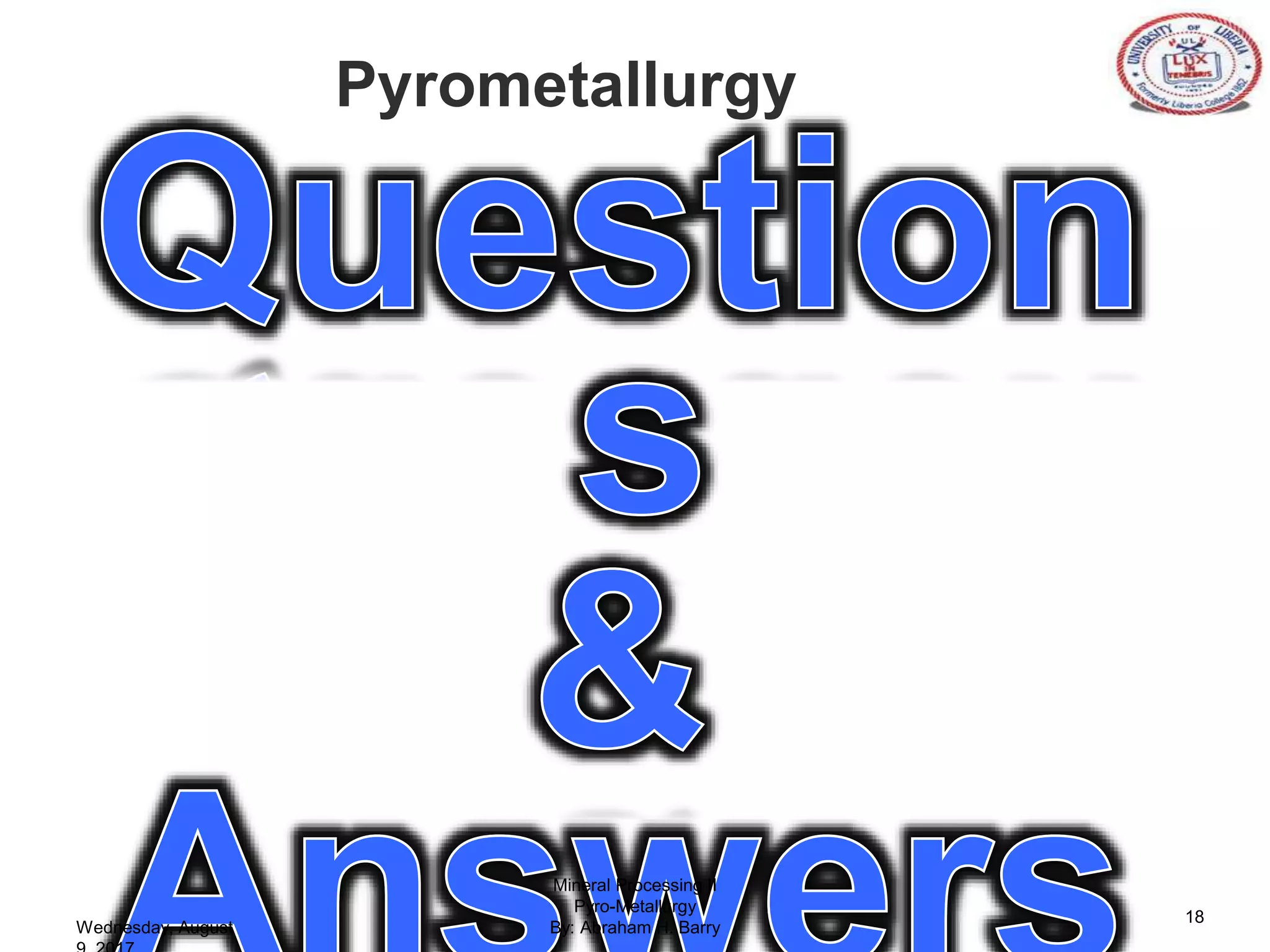 Mineral Processing (Pyrometallurgy) | PPTX
